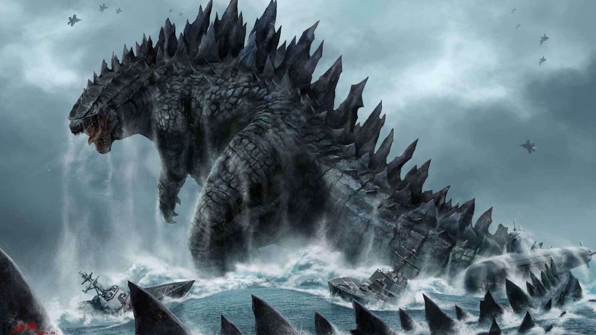 Godzilla Emerges: Monstrous Spikes from Depths Wallpaper Free Download ...